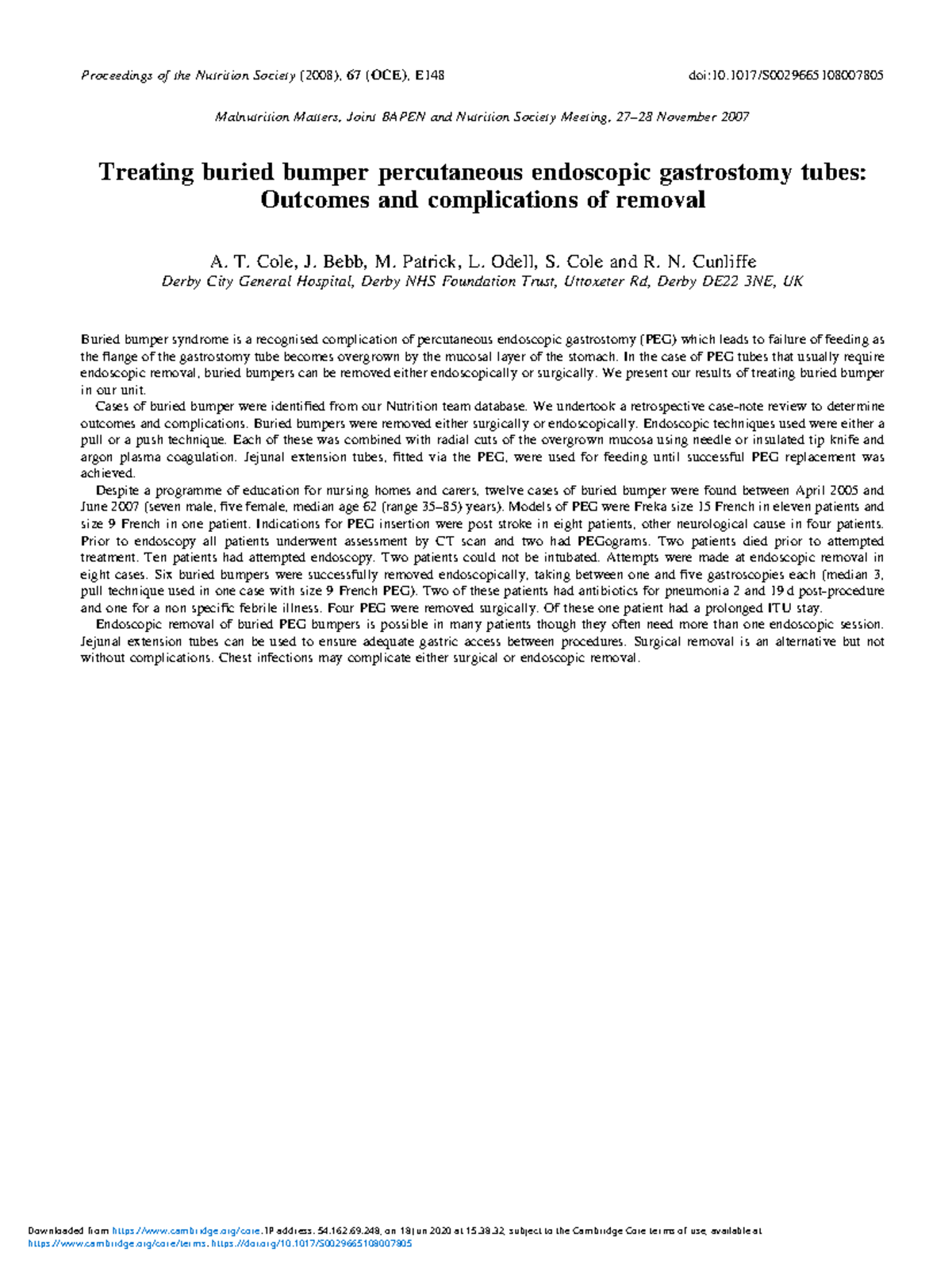 Treating buried bumper percutaneous endo - Malnutrition Matters, Joint ...