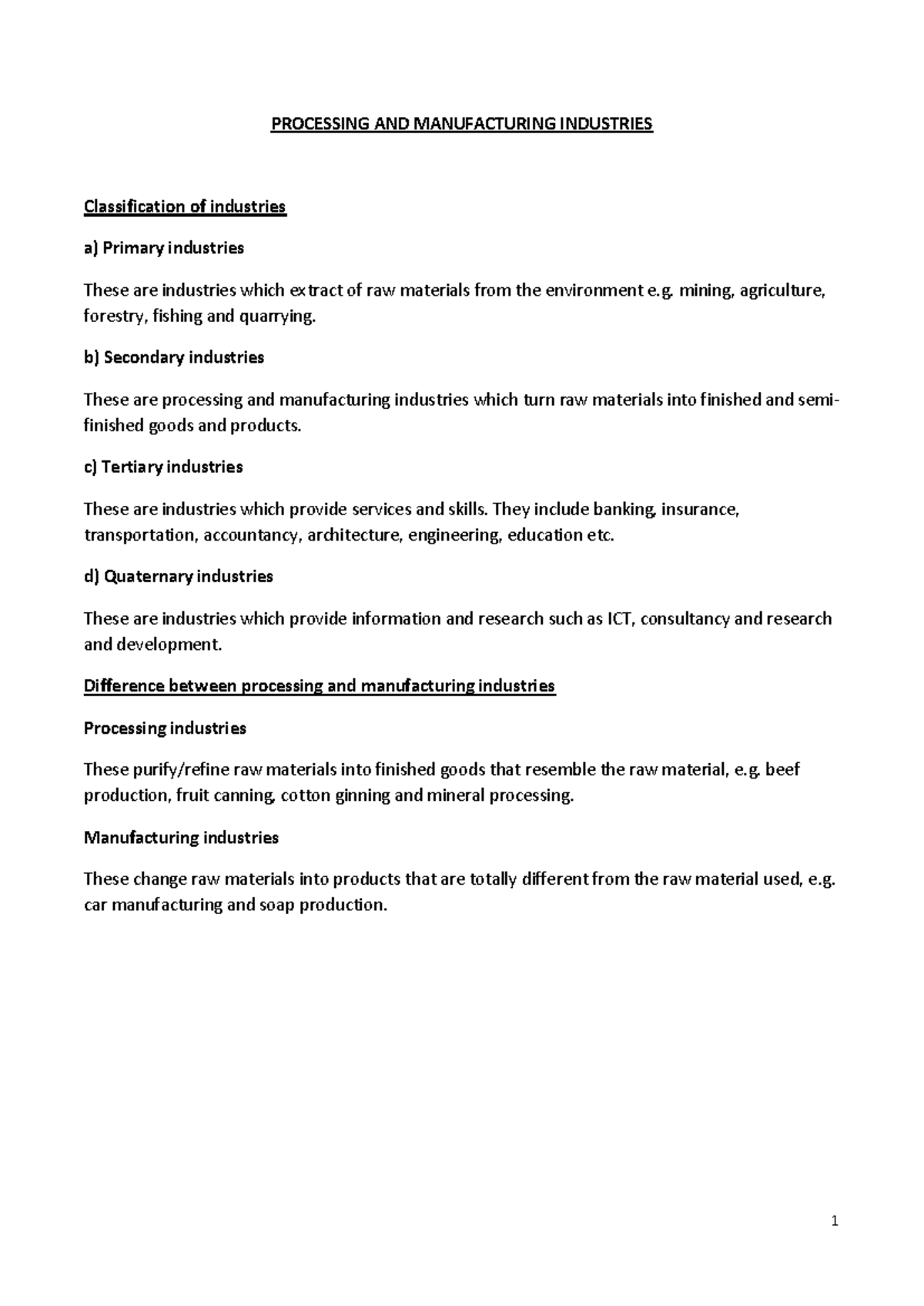 Industries 2 - useful - PROCESSING AND MANUFACTURING INDUSTRIES ...