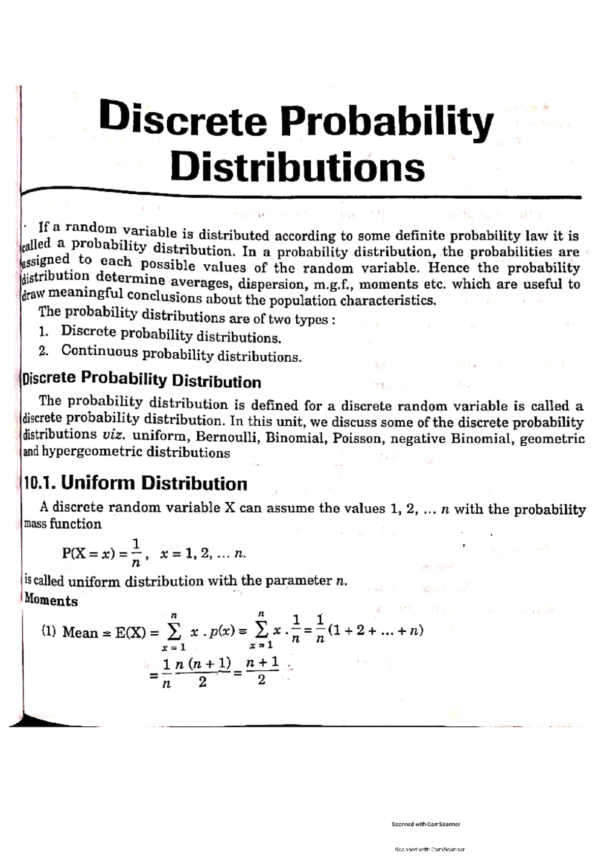PSQT unit-3 - Wiw - Discrete Probability Distributions If a random variable is distributed ...