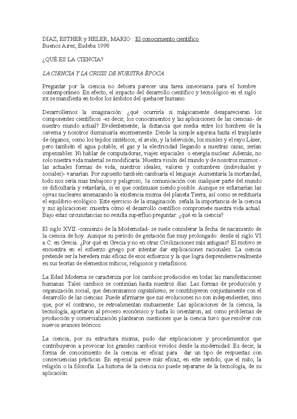 Diaz y Heller Que es la ciencia - DIAZ, ESTHER y HELER, MARIO : El ...