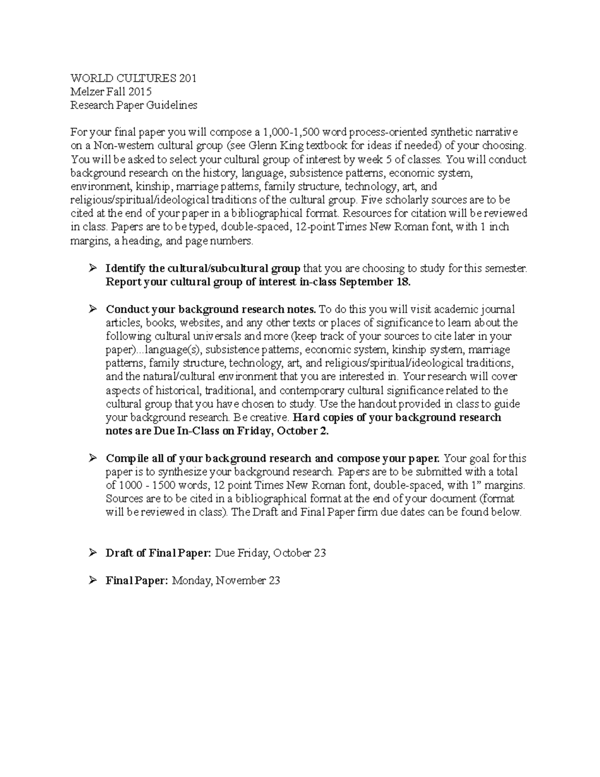 World Cultures 201-Research Paper Guidelines - WORLD CULTURES 201 ...