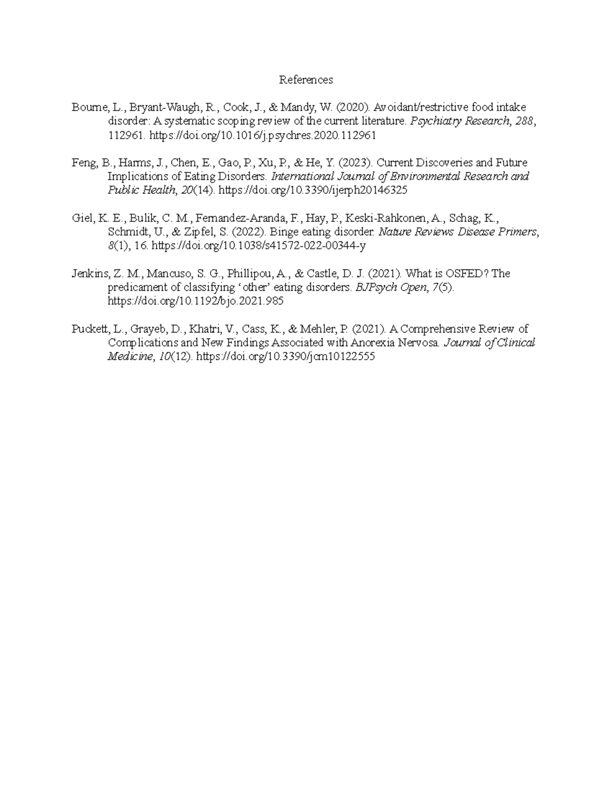 Poster References - References Bourne, L., Bryant-Waugh, R., Cook, J ...