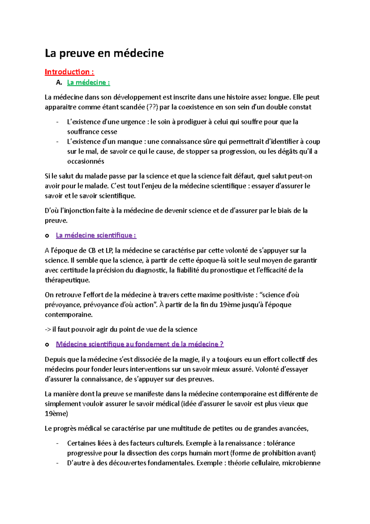 5.La preuve en médecine - La preuve en médecine Introduction : A. La ...