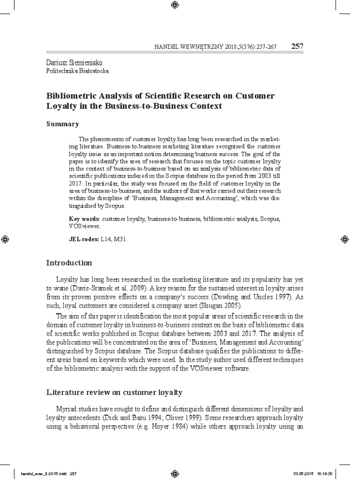 Bibliometric Analysis of Scientific - HANDEL WEWNĘTRZNY 2018;5(376):257 ...