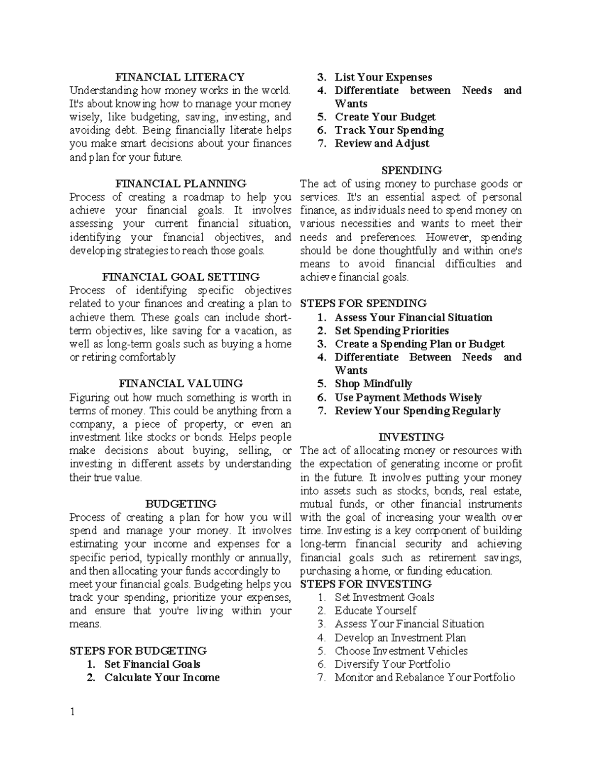 EDUC-9- Reviewer - FINANCIAL LITERACY Understanding how money works in ...
