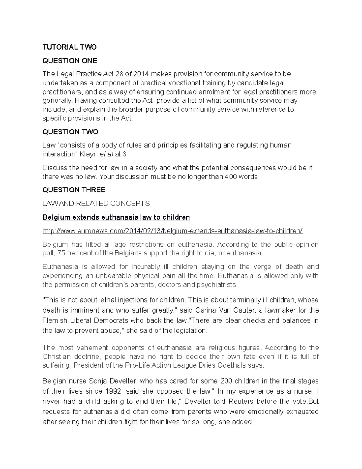 Tutorial practices for chapter 2 of intro - LAWS1011 - Wits University - Studocu