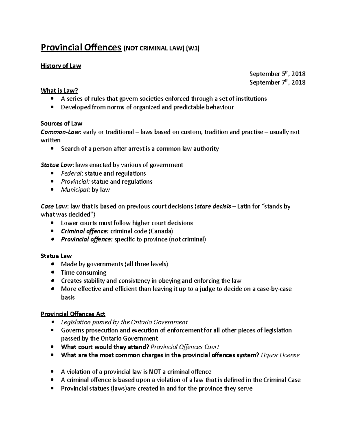 Provinical Offences W1 - Provincial Offences (NOT CRIMINAL LAW) (W1 ...