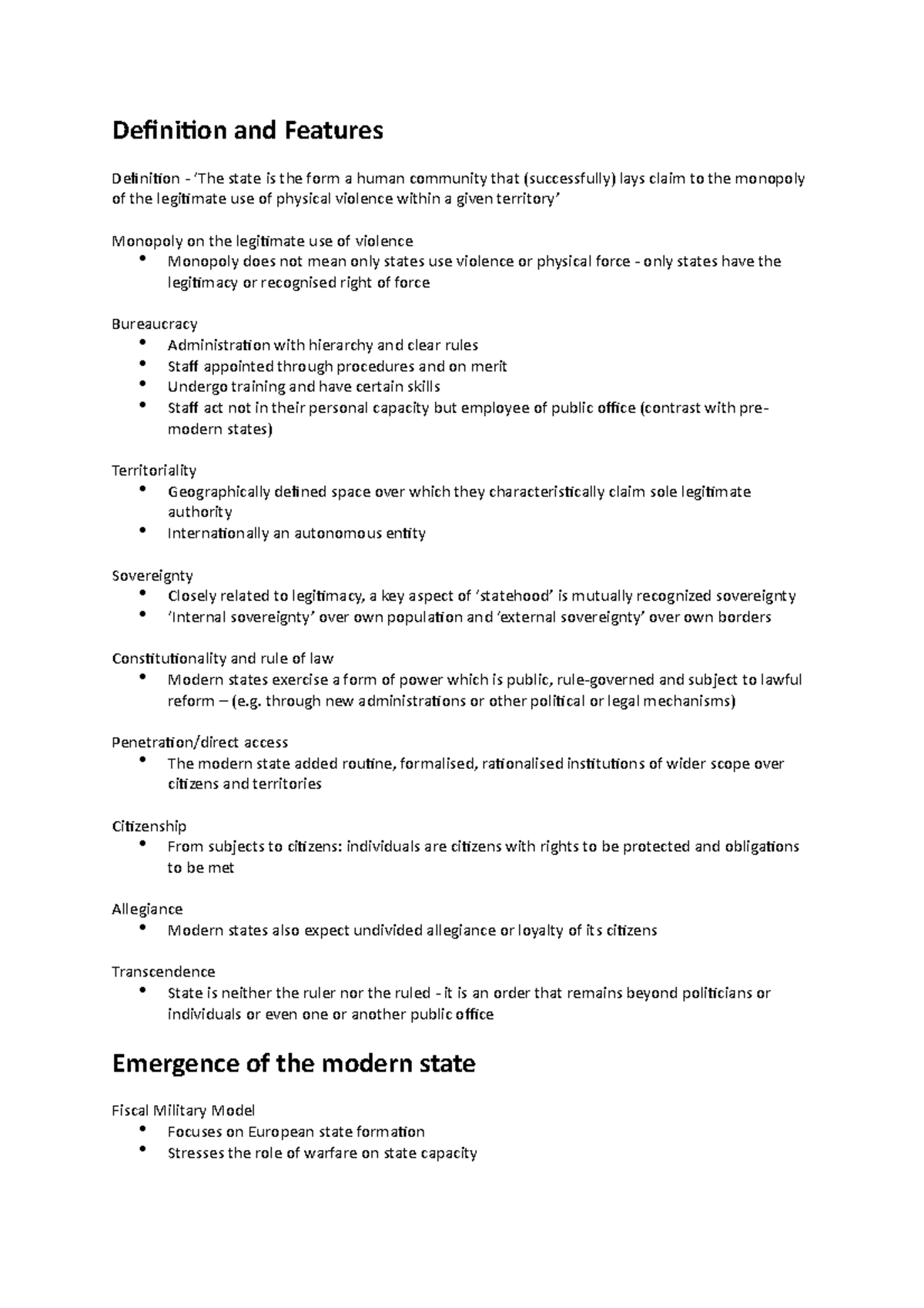 POLS1101 Lecture 4 The Modern State - Definition and Features ...