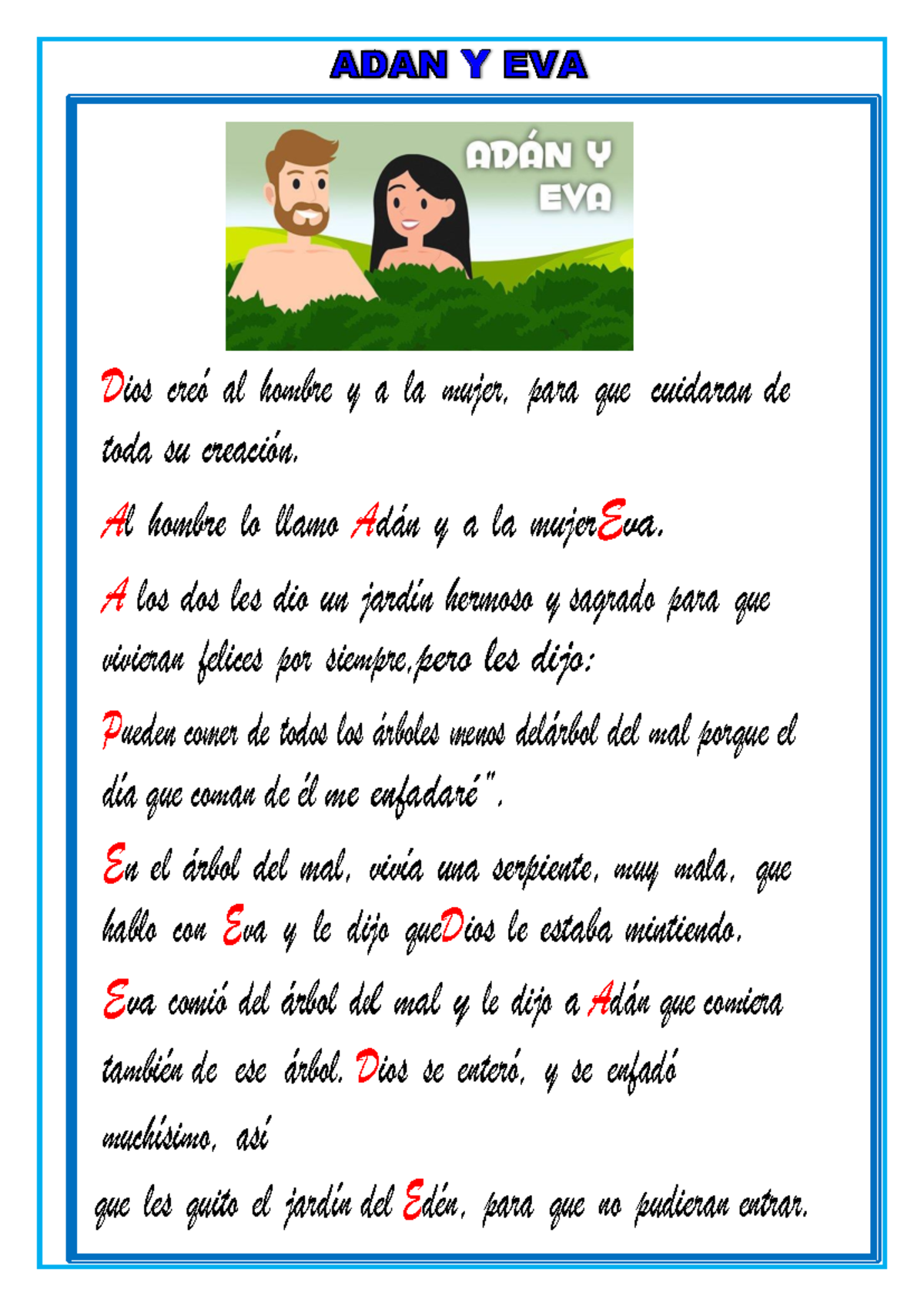 1.- Religion Adán y Eva 01 DE Abril - Dios creó al hombre y a la mujer ...