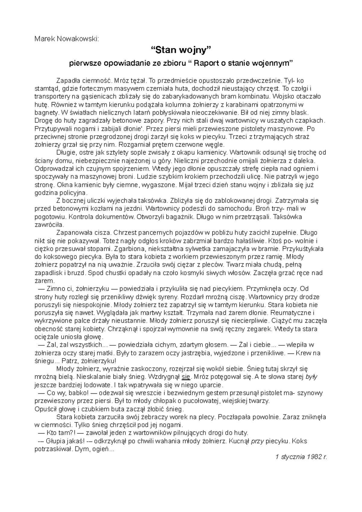 Stan wojny Nowakowski - pdf - Marek Nowakowski: “Stan wojny” pierwsze ...