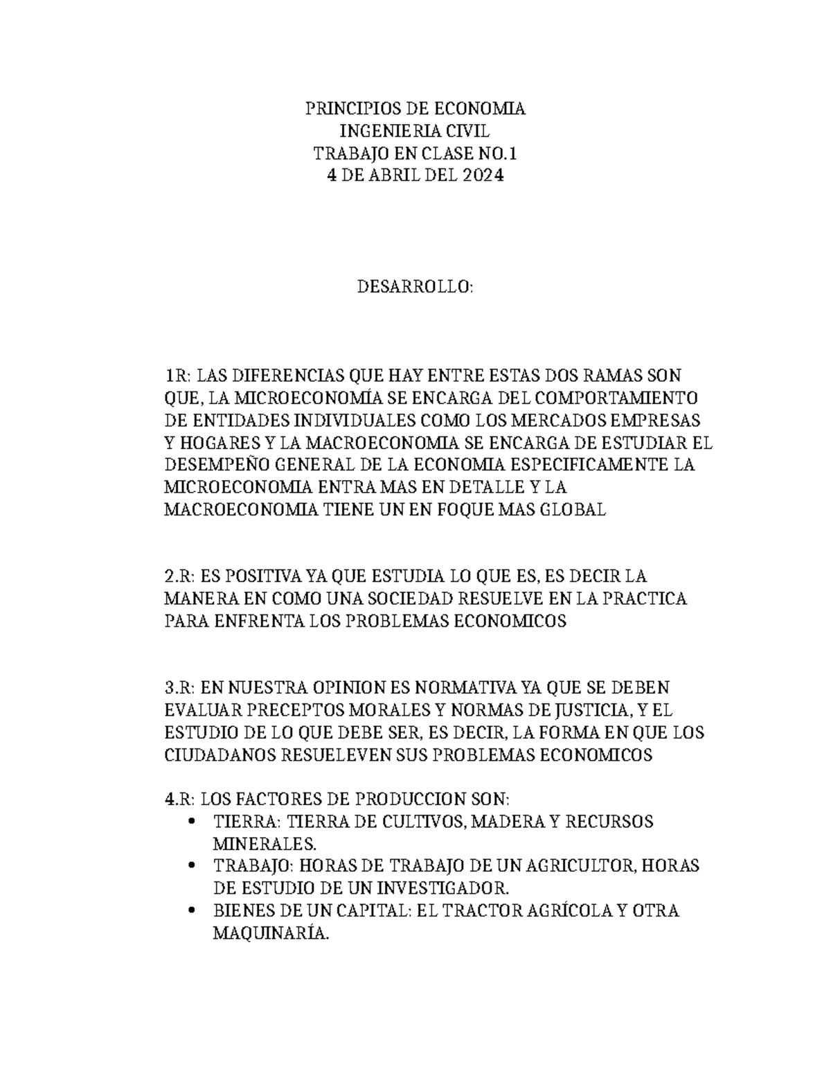 Trabajo 1 Princ. ECP - PRINCIPIOS DE ECONOMIA INGENIERIA CIVIL TRABAJO ...