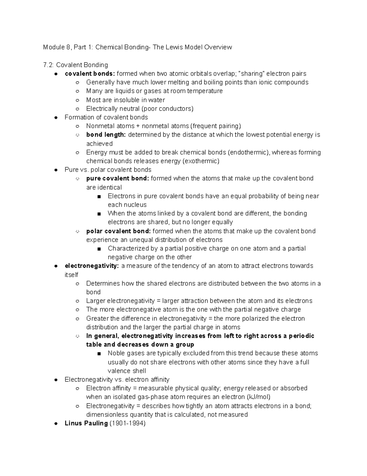 Module 8, Part 1 - Chemistry 2e - Module 8, Part 1: Chemical Bonding- The Lewis Model Overview 7 ...