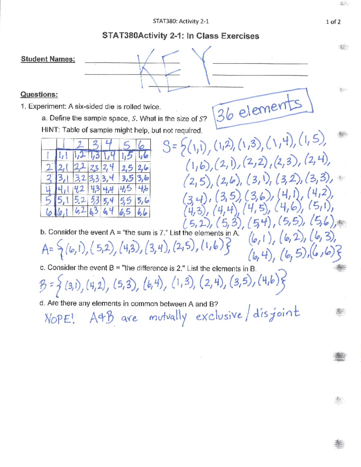 STAT380 S23 Ch2 Activity 2-1 Solutions - STAT 380 - Studocu
