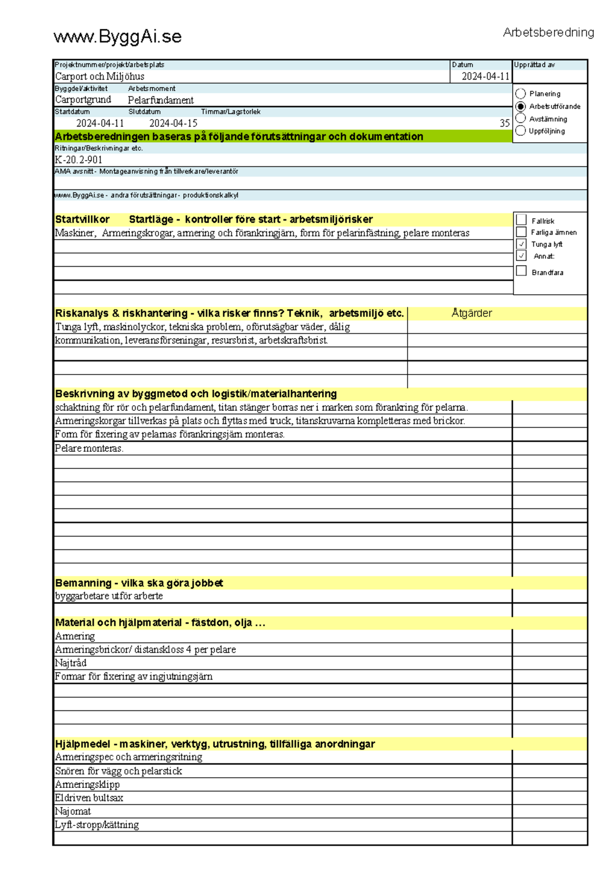 Arbetsberedning-form-pc2 - ByggAi Arbetsberedning Projektnummer/projekt ...