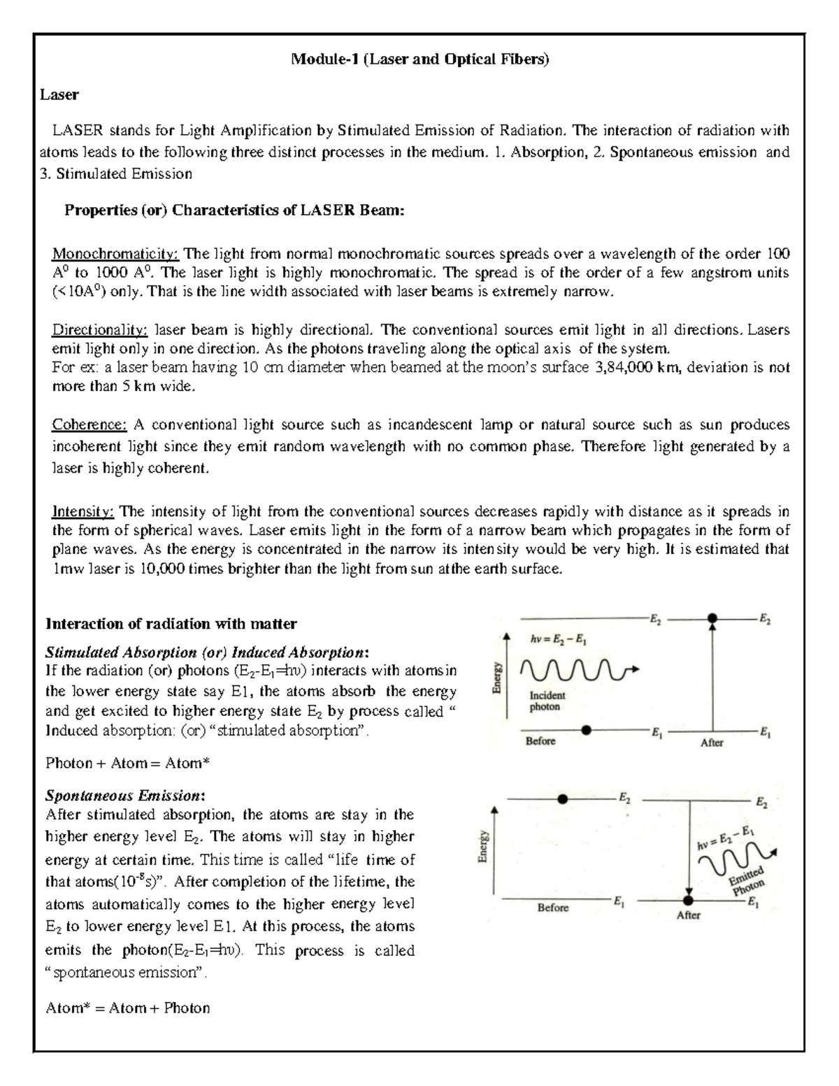 Module-1 PHYsics - notes for easier understanding - Module-1 (Laser and ...