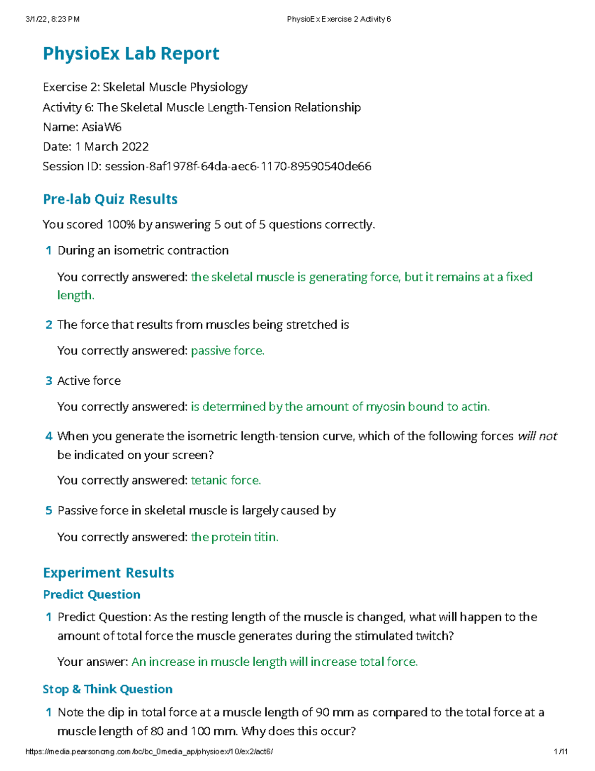 PhysioEx2 Activity6 - PhysioEx Lab Report Exercise 2: Skeletal Muscle ...