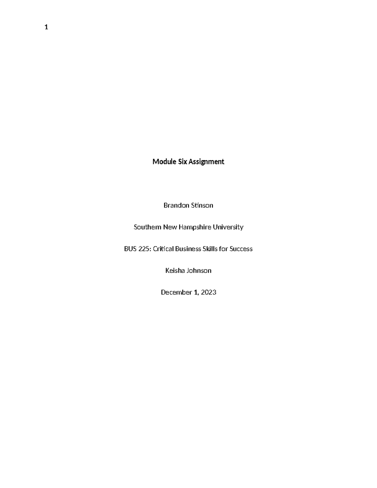 BUS225 Module Six Assignment - 1 Module Six Assignment Brandon Stinson ...
