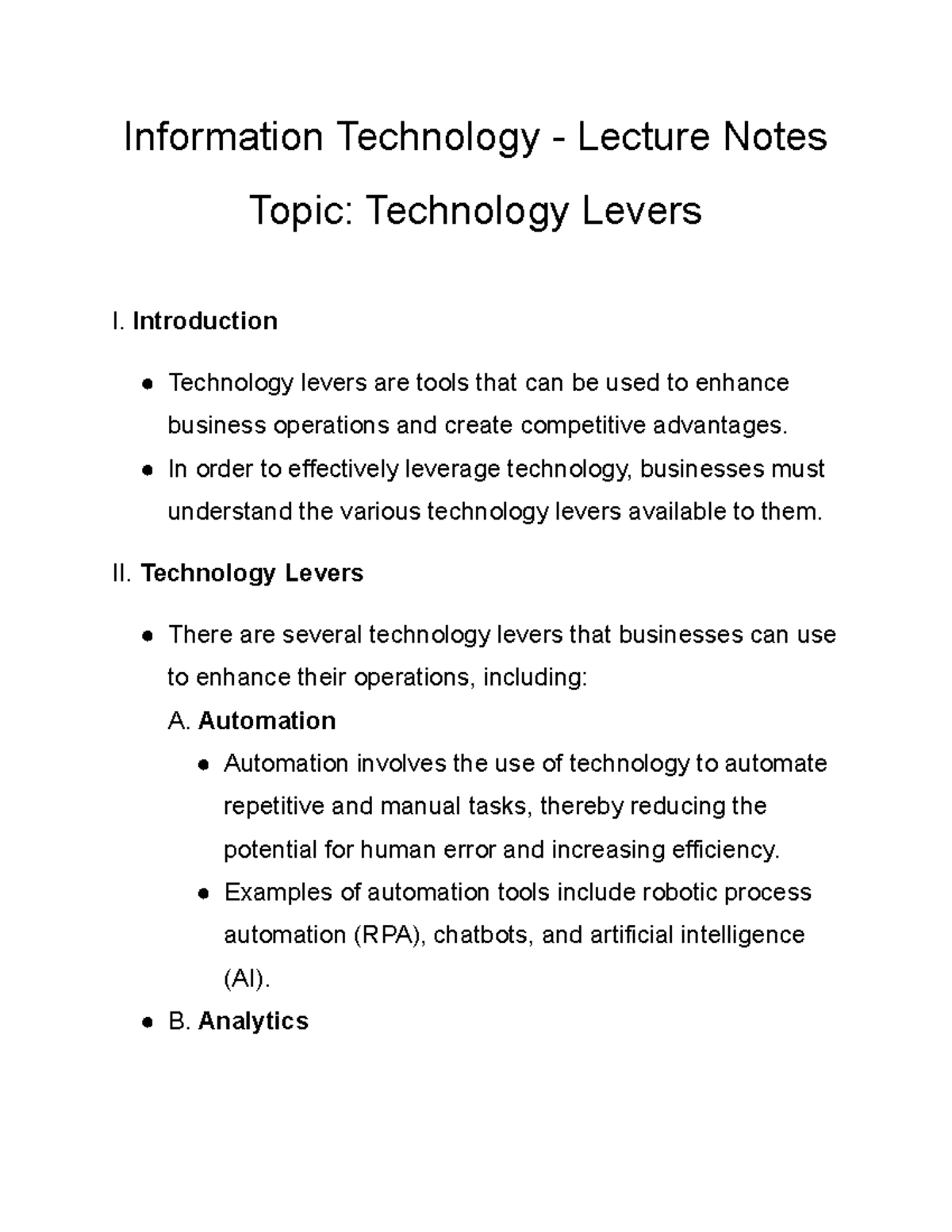 Technology Levers - Lecture taken by Professor Sisira Adikari ...