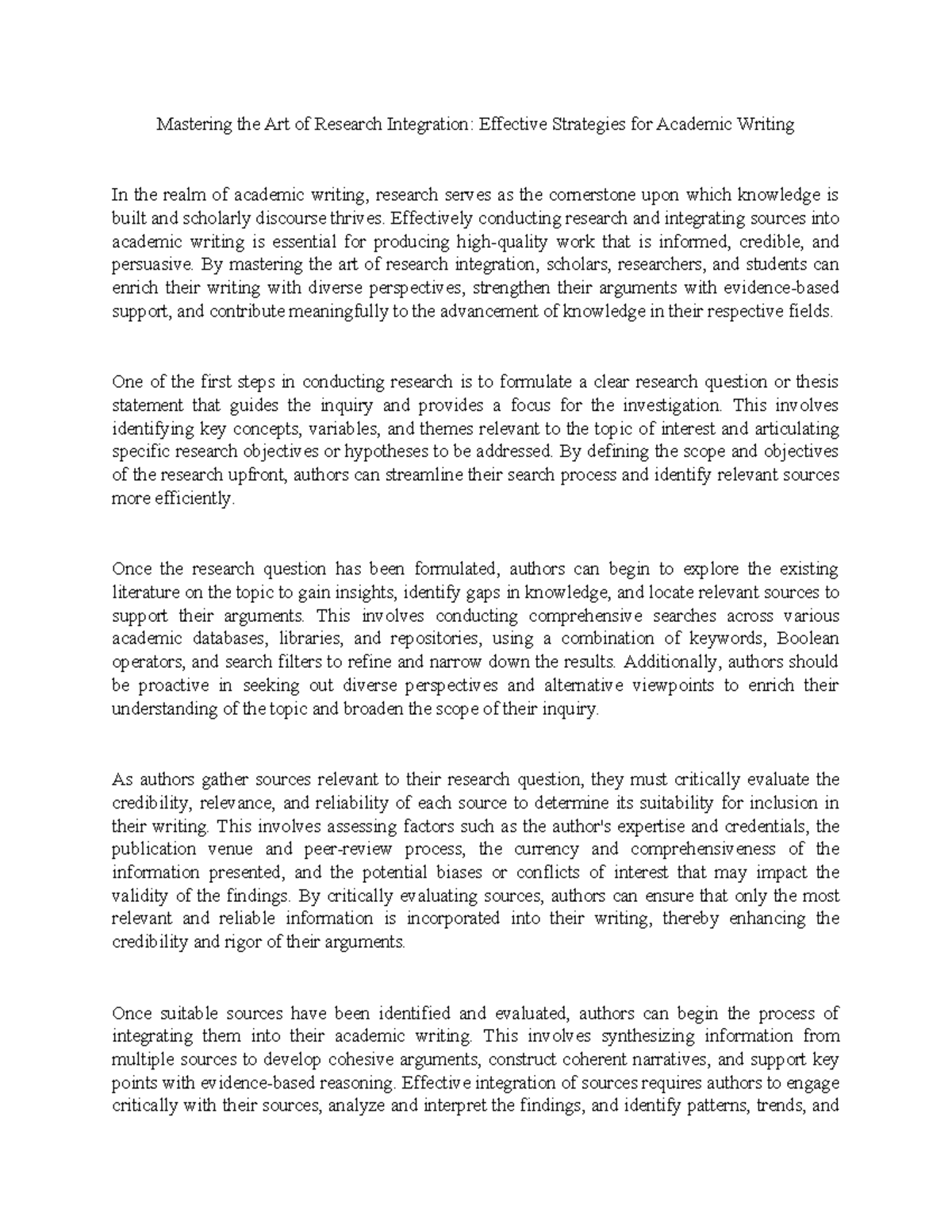 Mastering the Art of Research Integration - Effectively conducting ...