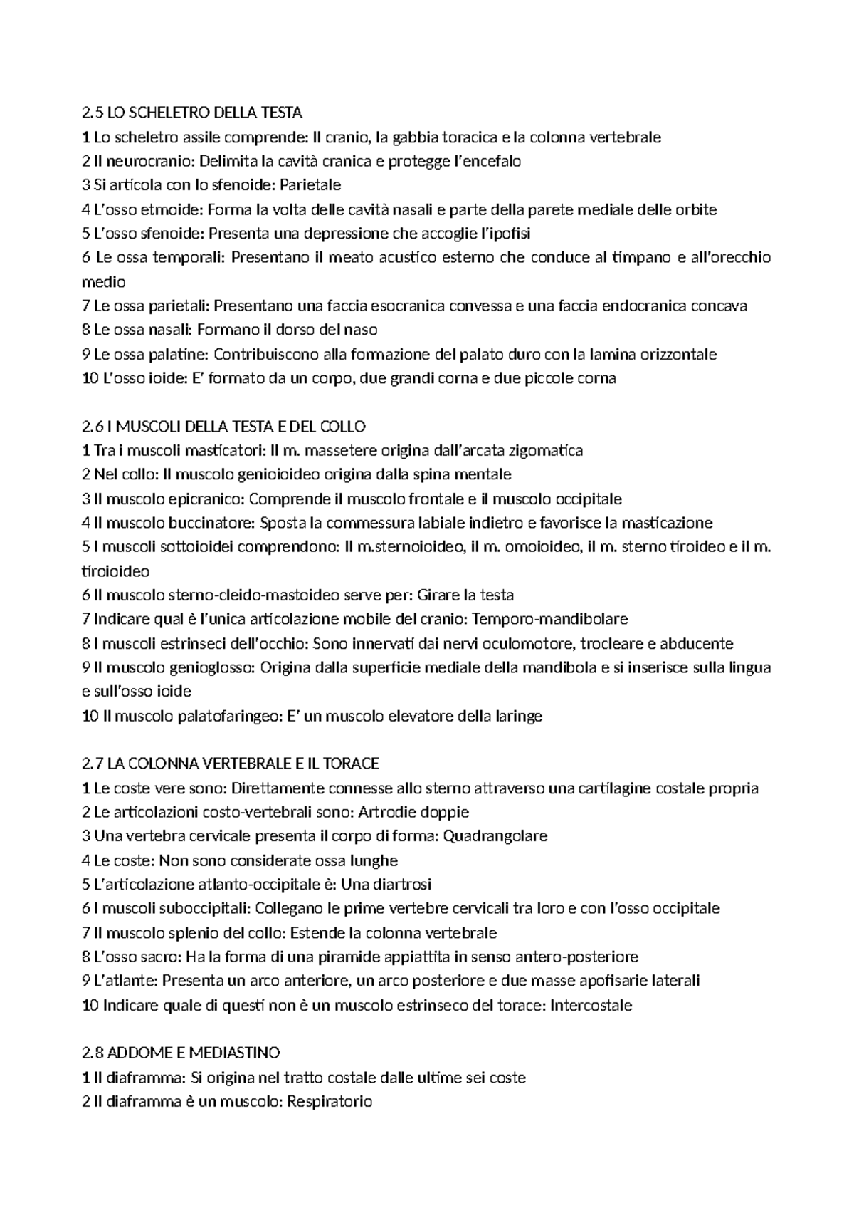 Anatomia umana test autovalutazione - 2 LO SCHELETRO DELLA TESTA 1 Lo ...