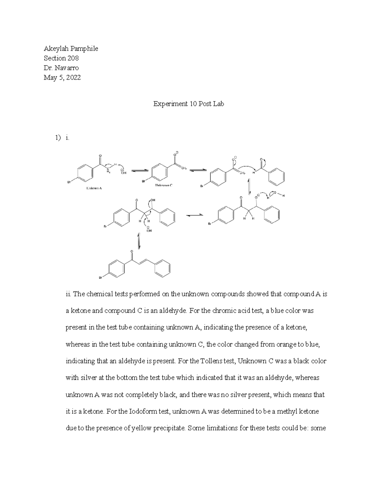 Exp 10 Post Lab - Akeylah Pamphile Section 208 Dr. Navarro May 5, 2022 ...