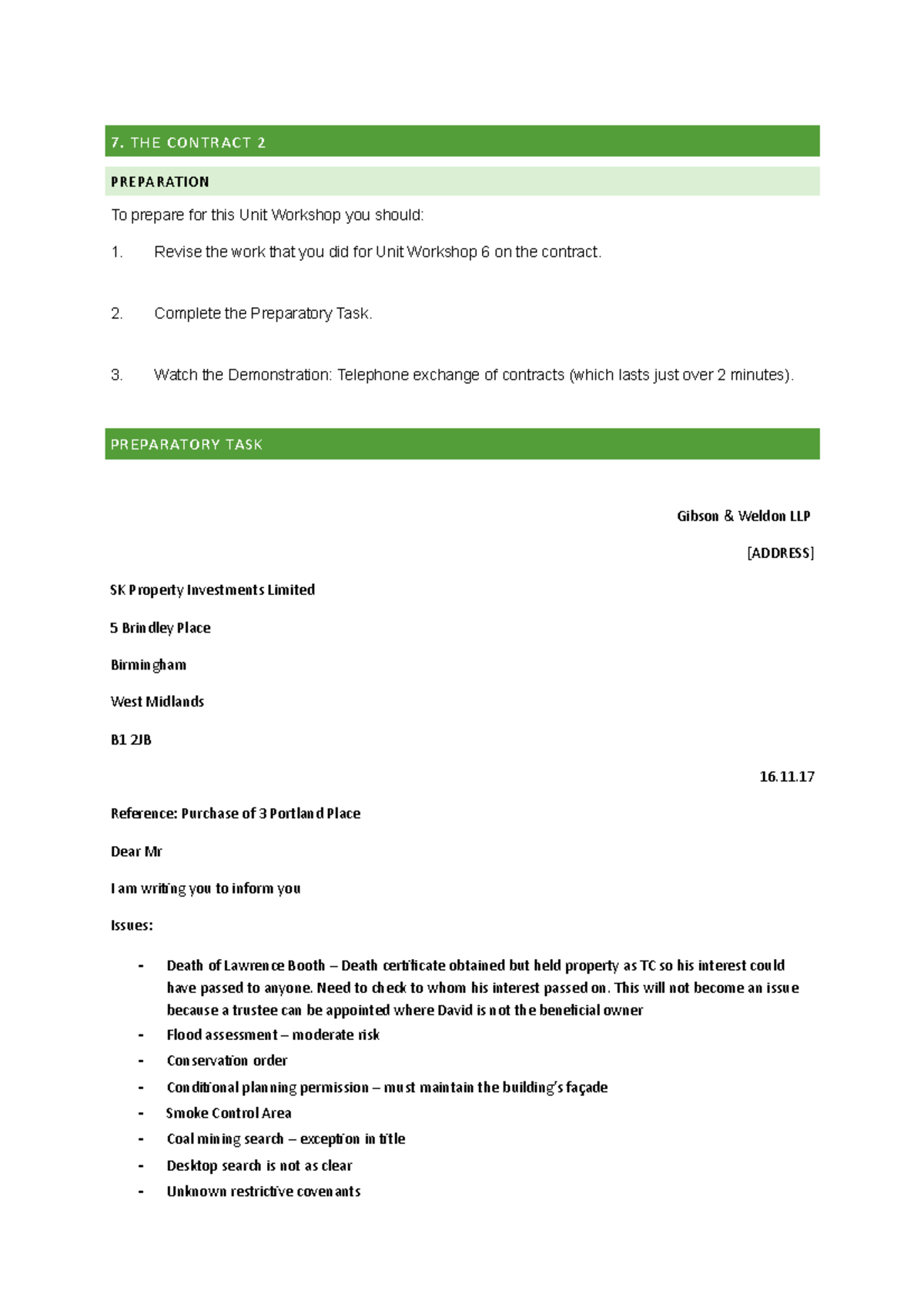 7. the contract 2 - 7. THE CONTRACT 2 PREPARATION To prepare for this ...
