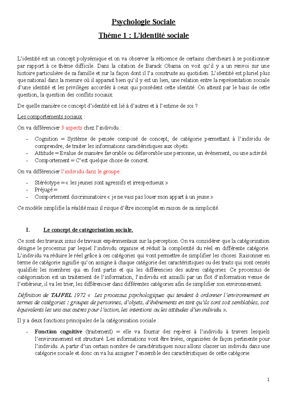 Psychologie Sociale - Psychologie Sociale Thème 1 : L’identité sociale ...
