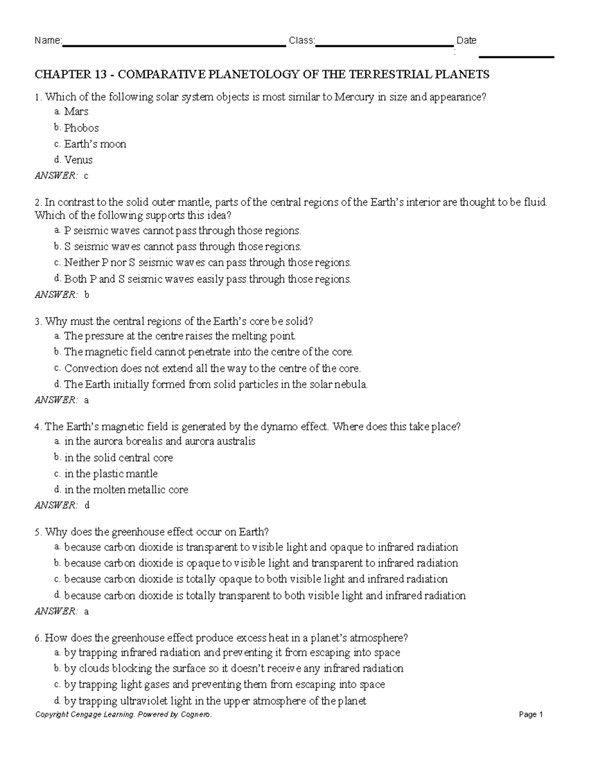 Chapter 13 Comparative Planetology OF THE Terrestrial Planets - AS101 ...
