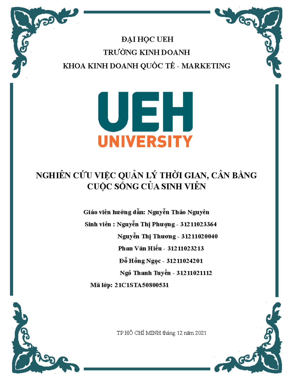 Bìa - mẫu bìa - ĐẠI HỌC UEH TRƯỜNG KINH DOANH KHOA KINH DOANH QUỐC TẾ ...