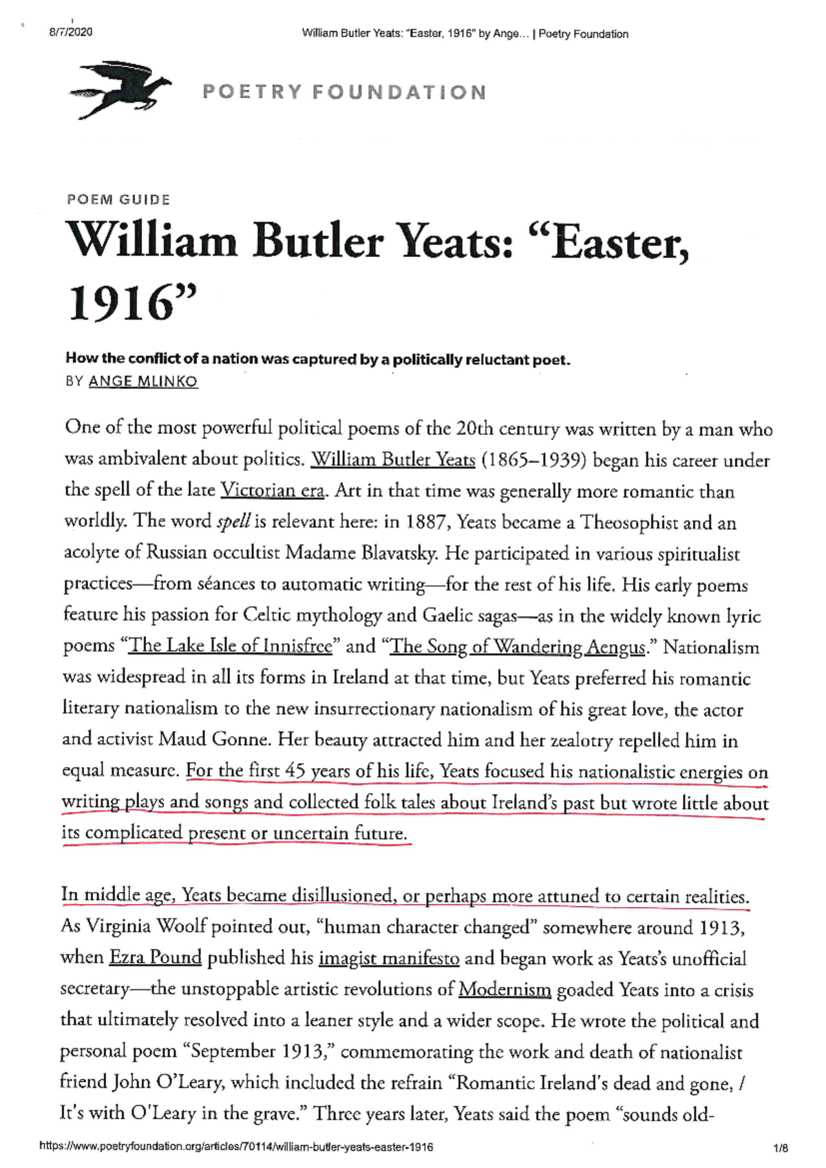 Easter 1916 Poetry Foundation Ange Mlinka - William Butler Yeats: Ange Poetry Foundation POETRY ...