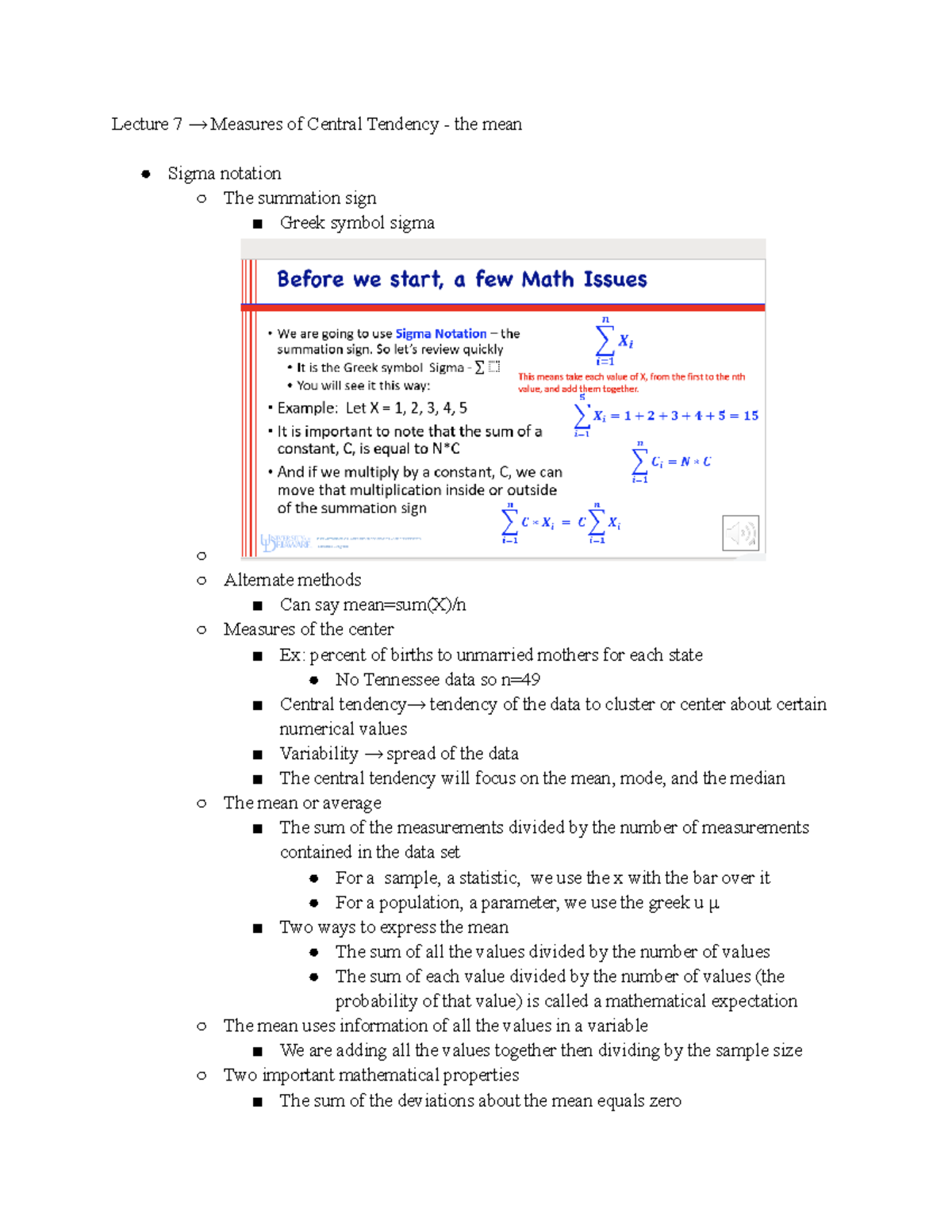 Module 3 - Notes for Stats - Lecture 7 → Measures of Central Tendency ...