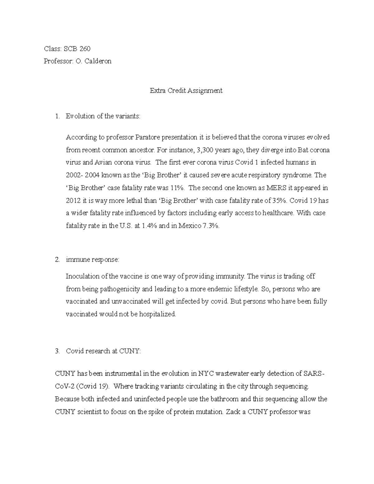 Extra Credit fall semester 2 essay 5 points - SCB 260 - LaGuardia - Studocu