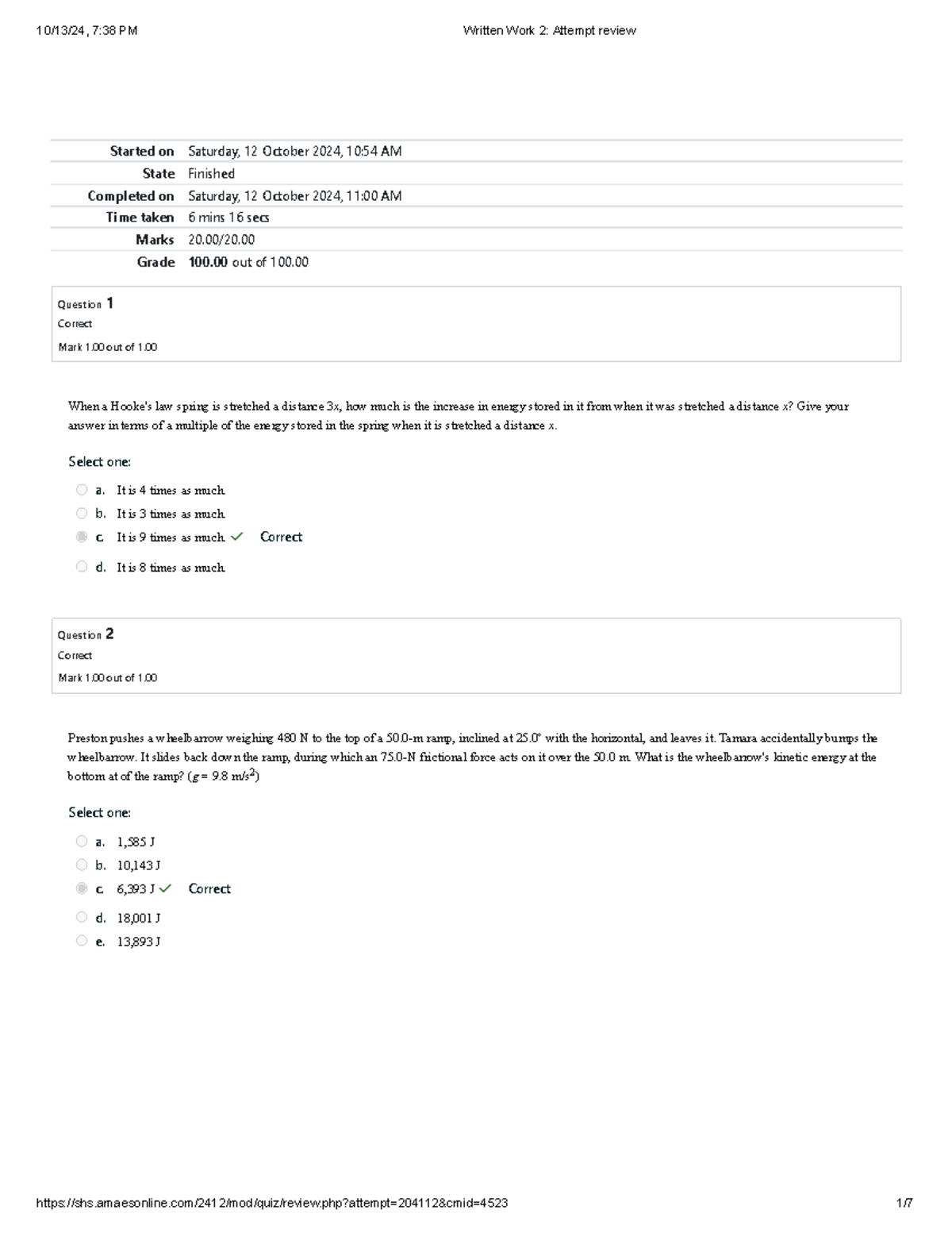 Written Work 2 Attempt review - Started on Saturday, 12 October 2024 ...