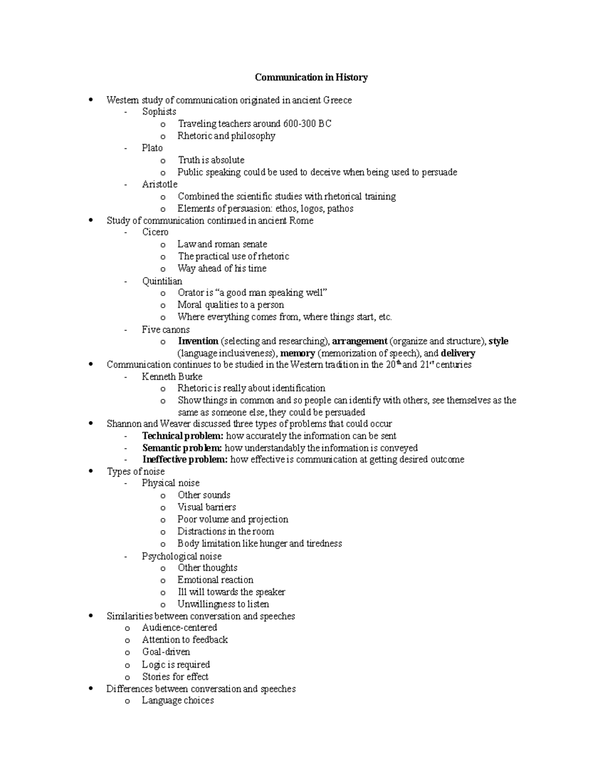 COMM 110 Notes - Ian Berry - Communication in History Western study of ...