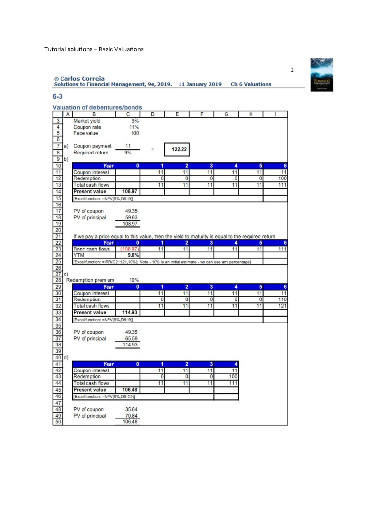 FIM 242 Module 4 Basic Valuation solutions - Tutorial solutions Basic ...
