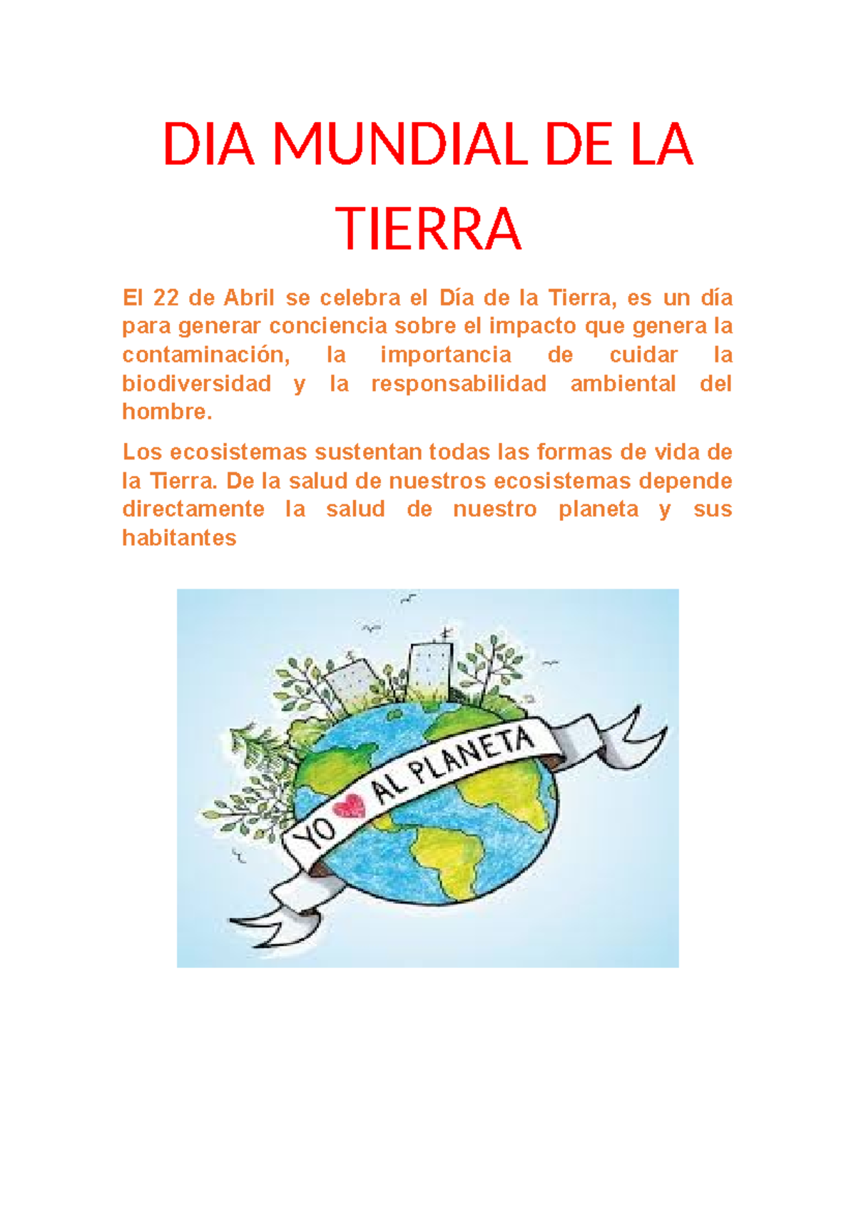 DIA Mundial DE LA Tierra - Derecho de personas - DIA MUNDIAL DE LA ...