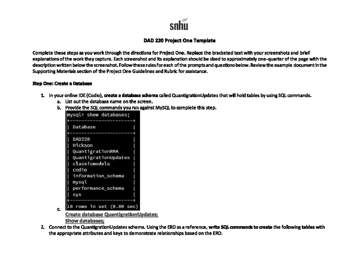 DAD 220 Project one Hickson - snhu DAD 220 Project One Template ...