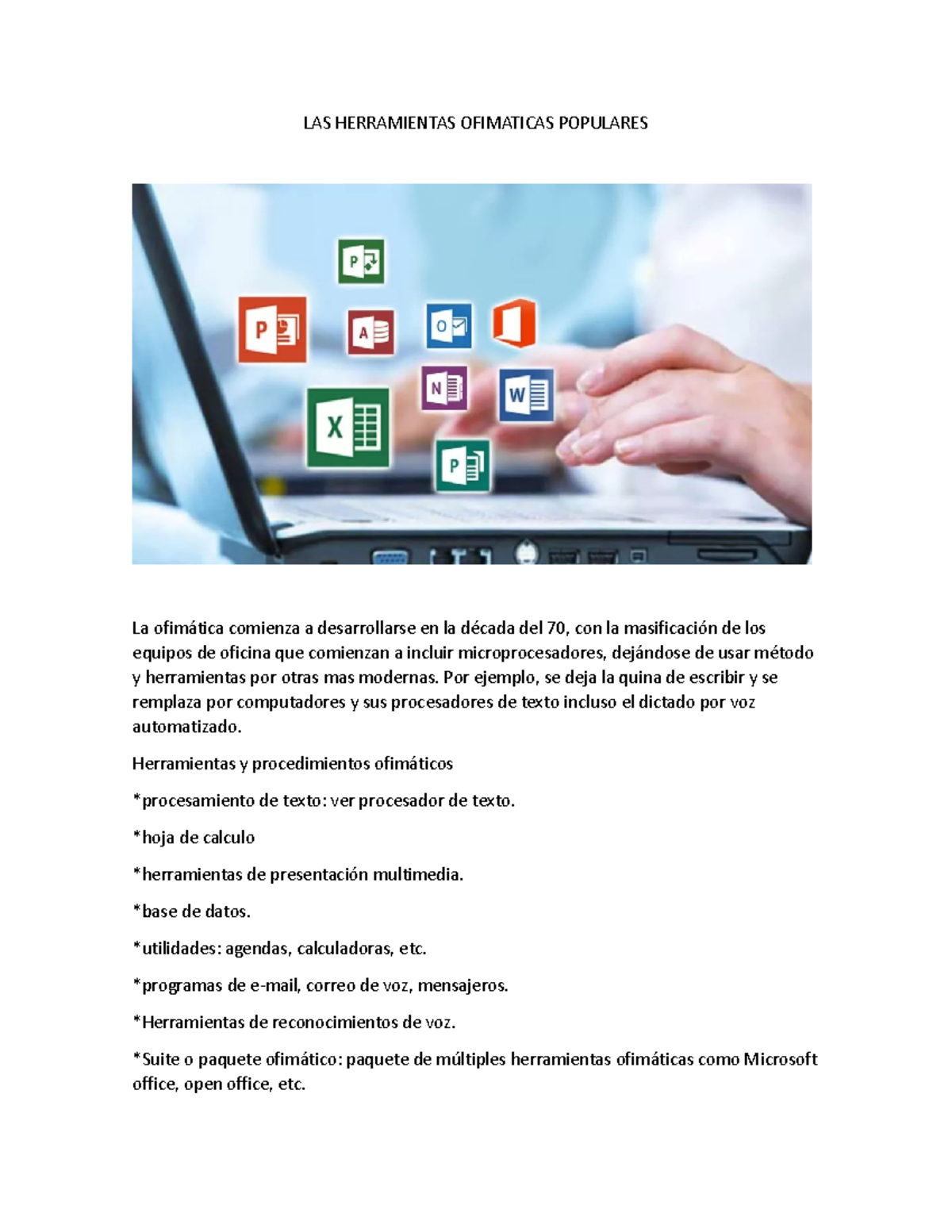 Taller DE Ofimatica Grupal - LAS HERRAMIENTAS OFIMATICAS POPULARES La ...