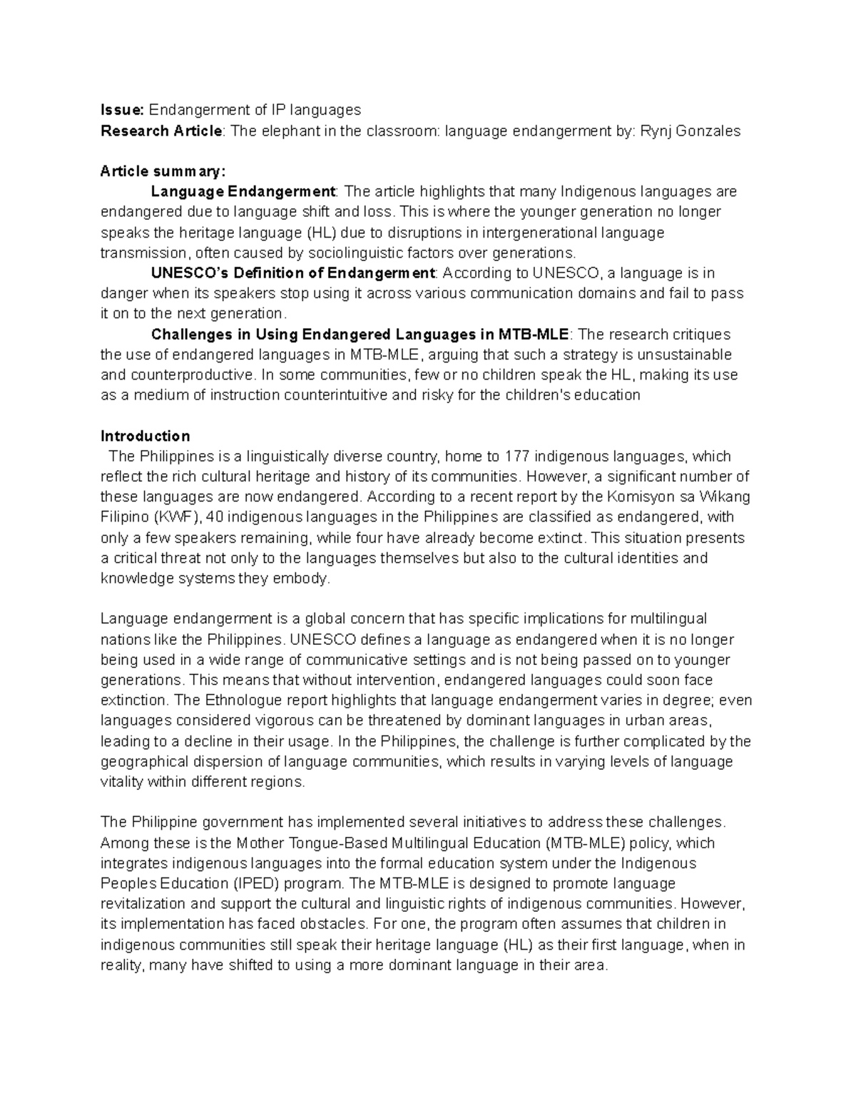 Analytic paper - Draft - gawk gawk - Issue: Endangerment of IP ...