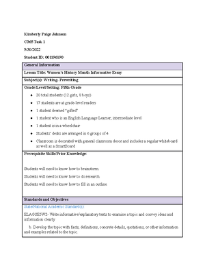 C365 task 1 - Task - Janisa Royston Language Arts Instruction and ...
