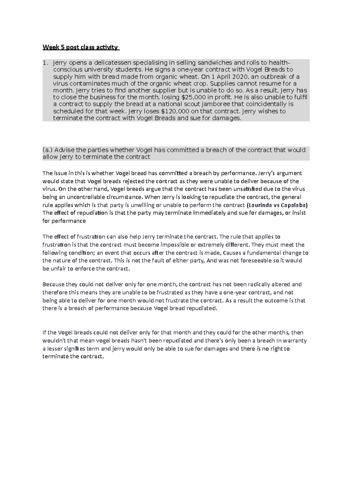 Week 5 post class activity - Week 5 post class activity Jerry opens a ...