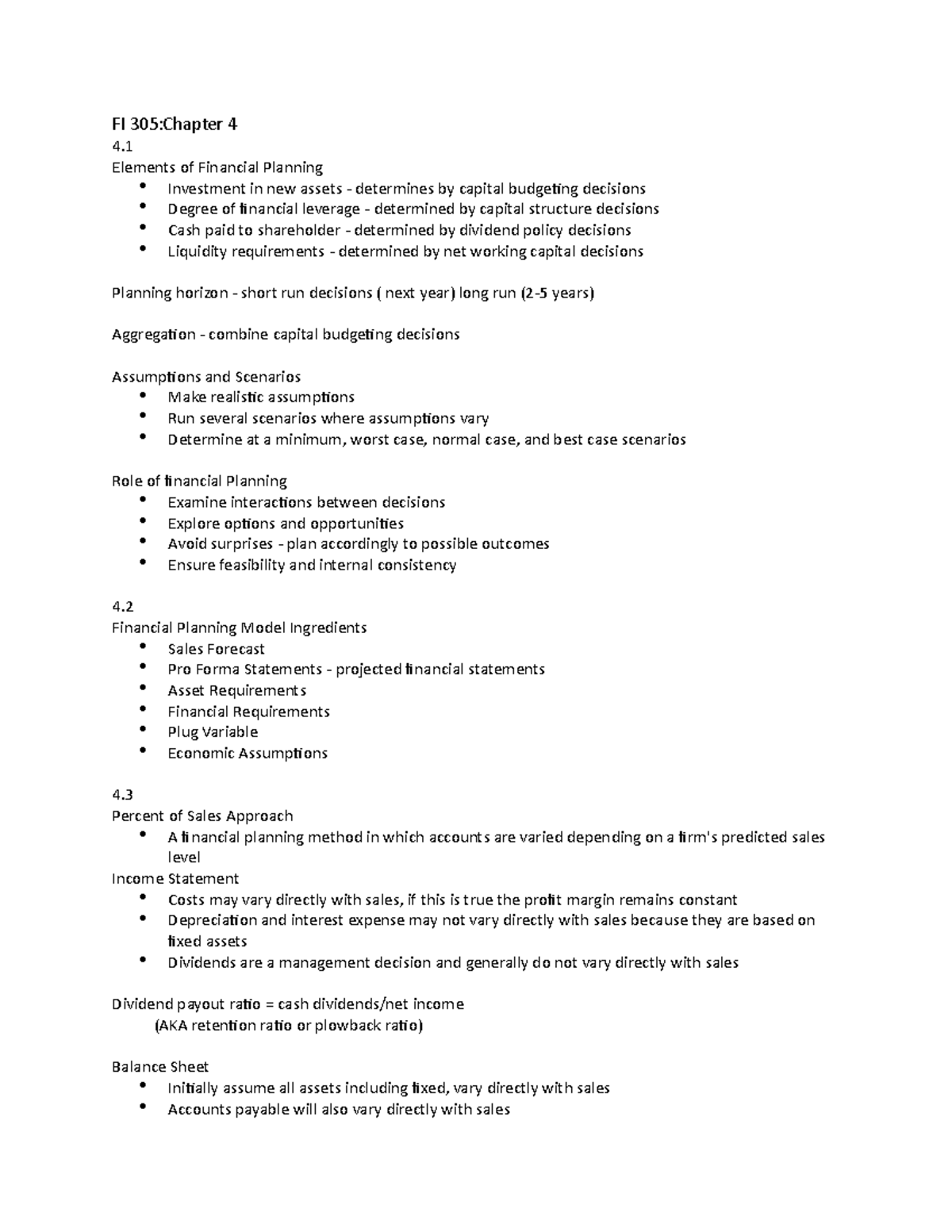 FI 305 Chapter 4: Financial Planning - FI 305:Chapter 4 4. Elements of ...