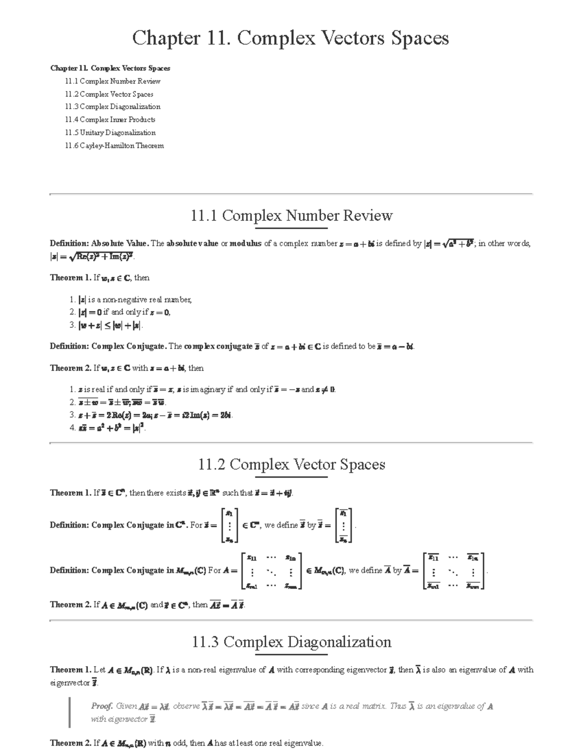 Chapter 11. Complex Vectors Spaces - Chapter 11. Complex Vectors Spaces ...