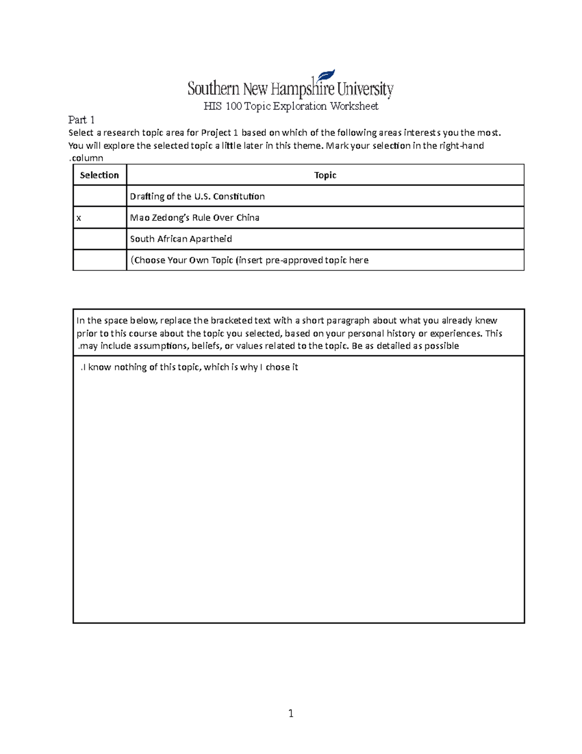 HIS 100 Topic Exploration Worksheet - HIS 100 Topic Exploration ...