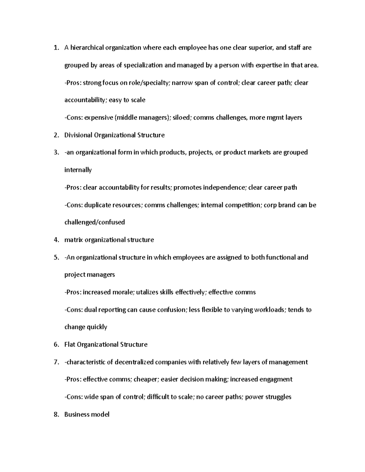 Busmgt 201 36 - notes - A hierarchical organization where each employee ...