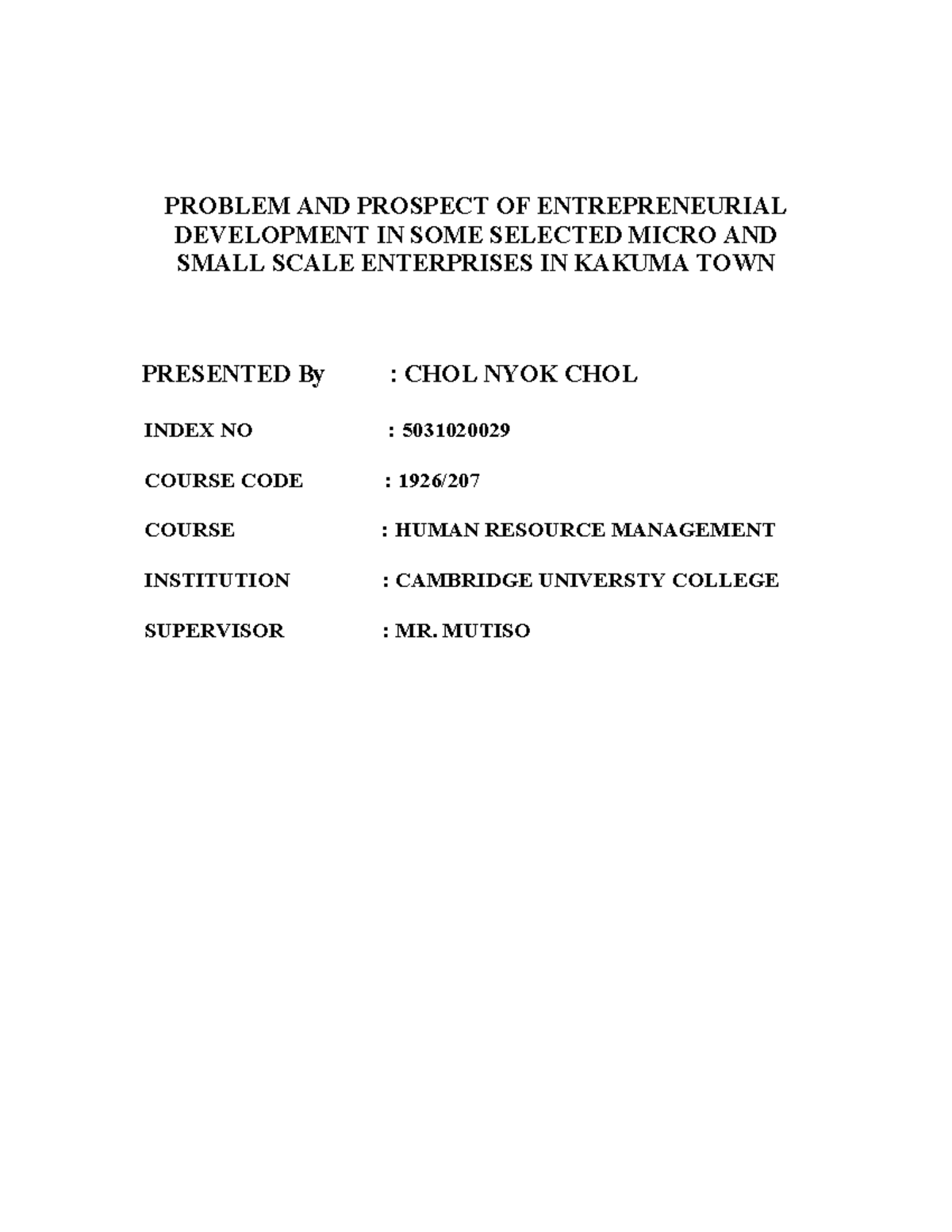 Problem AND Prospect OF Entrepreneurial - PROBLEM AND PROSPECT OF ...