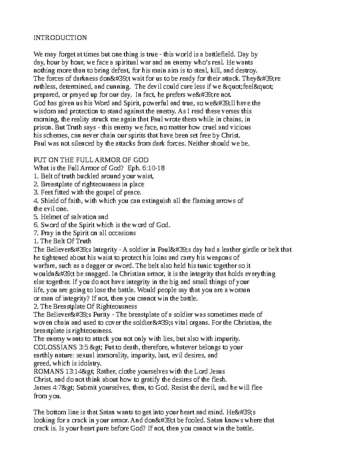 The Armor of God - A short summary of the book of acts. - INTRODUCTION ...