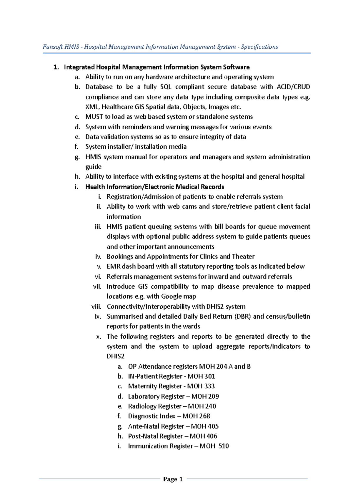 Proposal - Iimplemntation of Funsoft HMIS - Specifications - Ver 1.3 ...