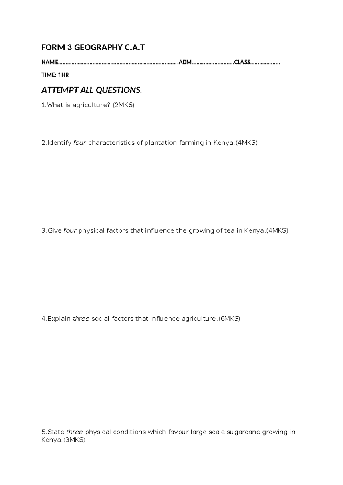 GEO F3 QS - revision - FORM 3 GEOGRAPHY C.A - Studocu