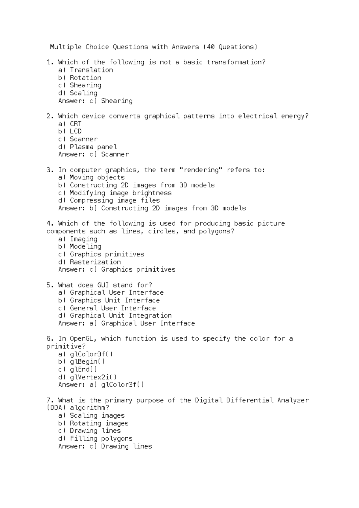 Exam 1 - 60 questions - Multiple Choice Questions with Answers (40 ...